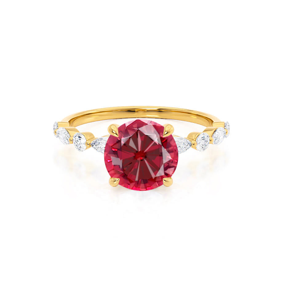 ALLURE - Chatham® Round Ruby Solitaire Engagement Ring 18k Yellow Gold – Lily Arkwright Diamond ...