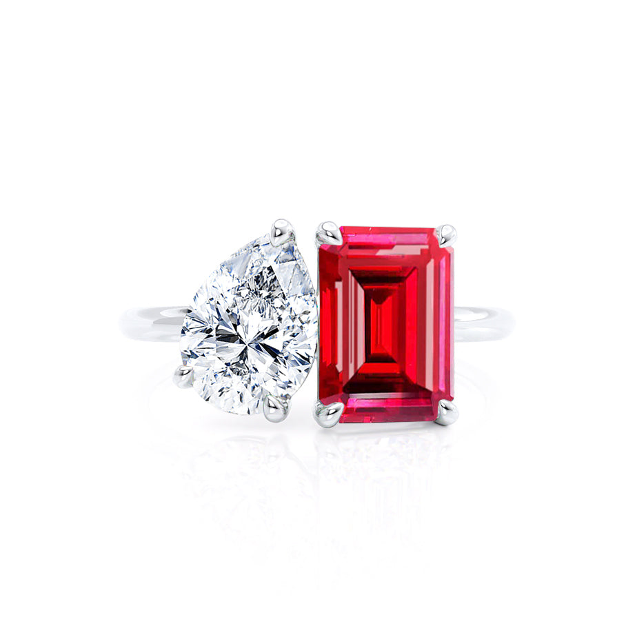 COMET - Toi Et Moi Chatham® Ruby Emerald & Lab Diamond Pear Cut Ring 1 – Lily Arkwright