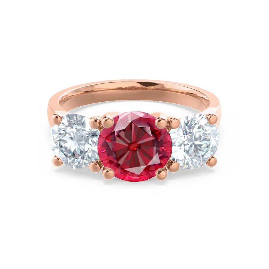 LEANORA - Chatham® Round Ruby 18k Rose Gold Trilogy – Lily Arkwright