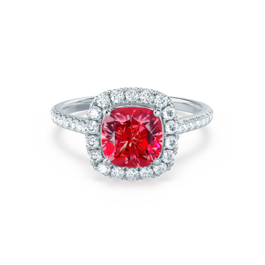 VIOLETTE - Chatham® Cushion Ruby & Diamond 950 Platinum Petite Halo Ri – Lily Arkwright