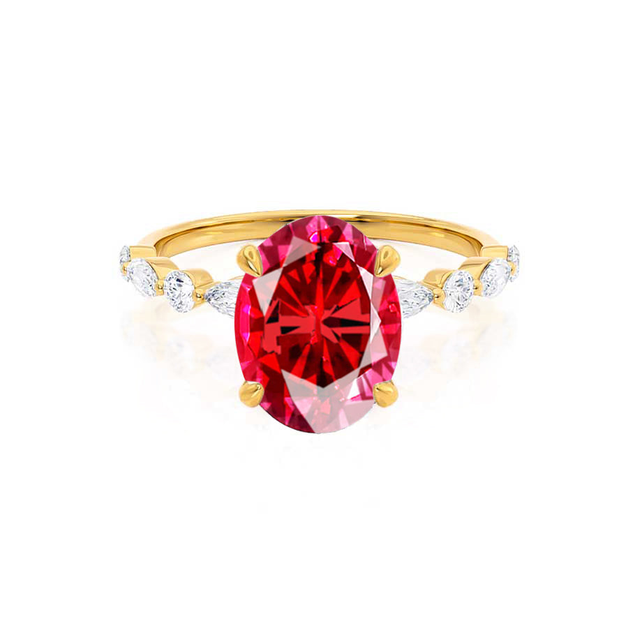 ALLURE - Chatham® Oval Ruby Solitaire Engagement Ring 18k Yellow Gold – Lily Arkwright Diamond Rings