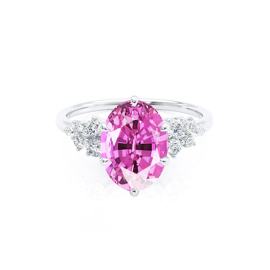 ALYA - Oval Pink Sapphire Starburst Cluster Shoulder Set Engagement ...