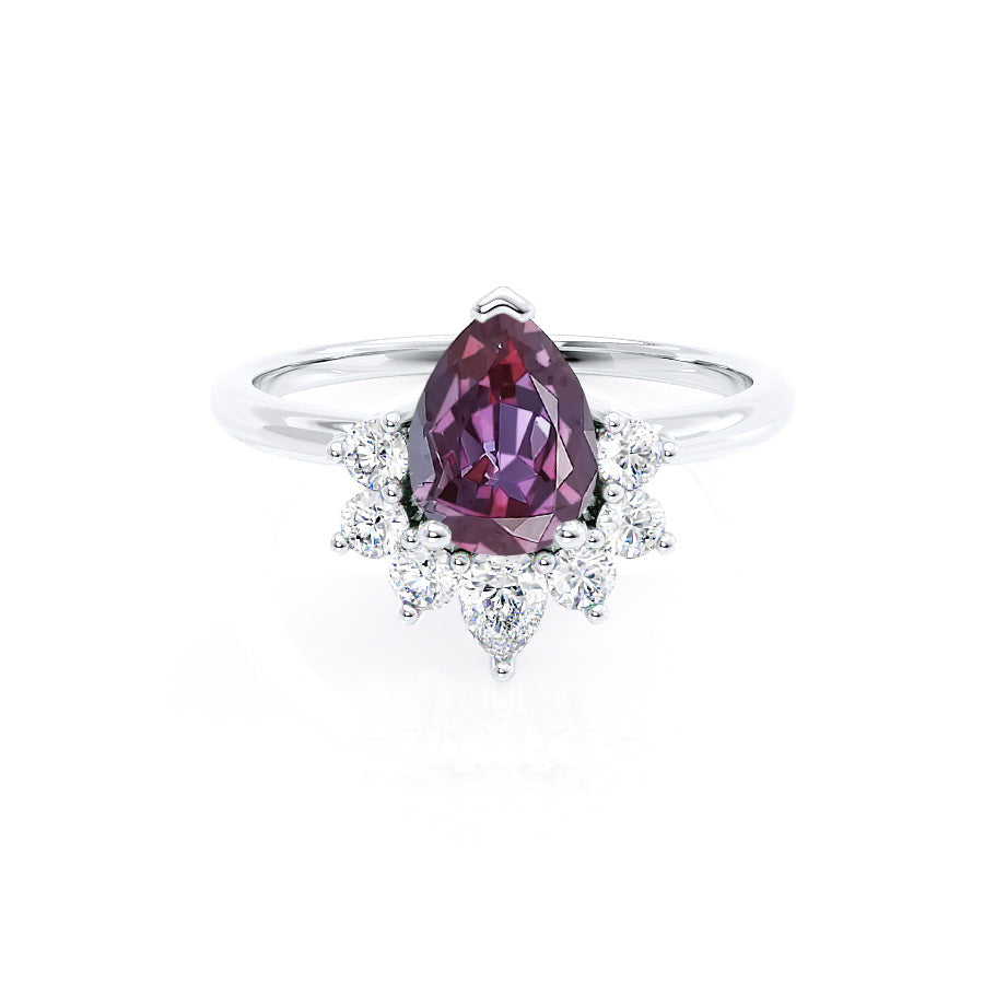 BALLET - Chatham® Pear Alexandrite & Diamond Half Halo Tiara Ring 18k ...
