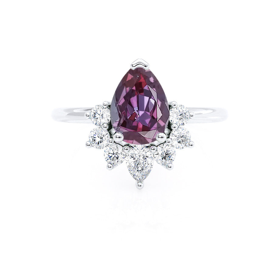 BALLET - Pear Alexandrite & Diamond Half Halo Tiara Ring 18k White Gol ...