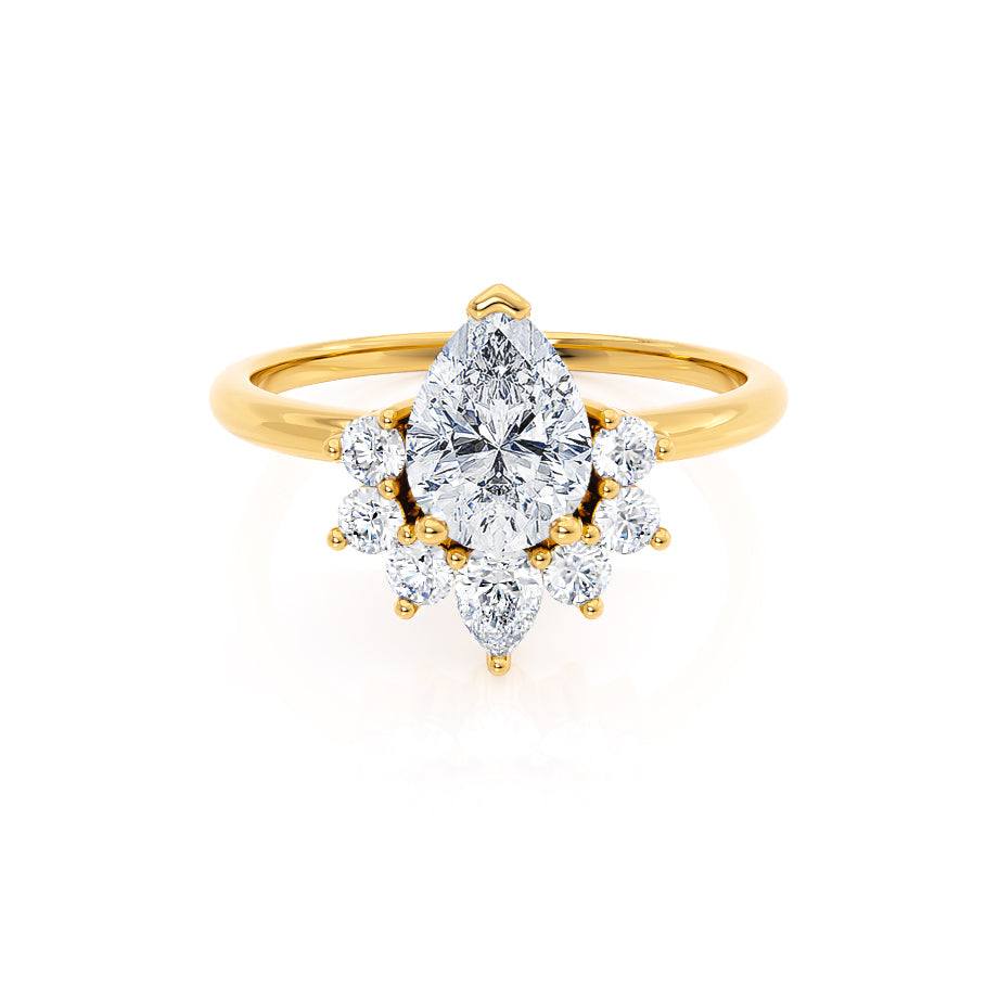 BALLET - Pear Moissanite & Diamond Half Halo Tiara Ring 18k Yellow Gol ...