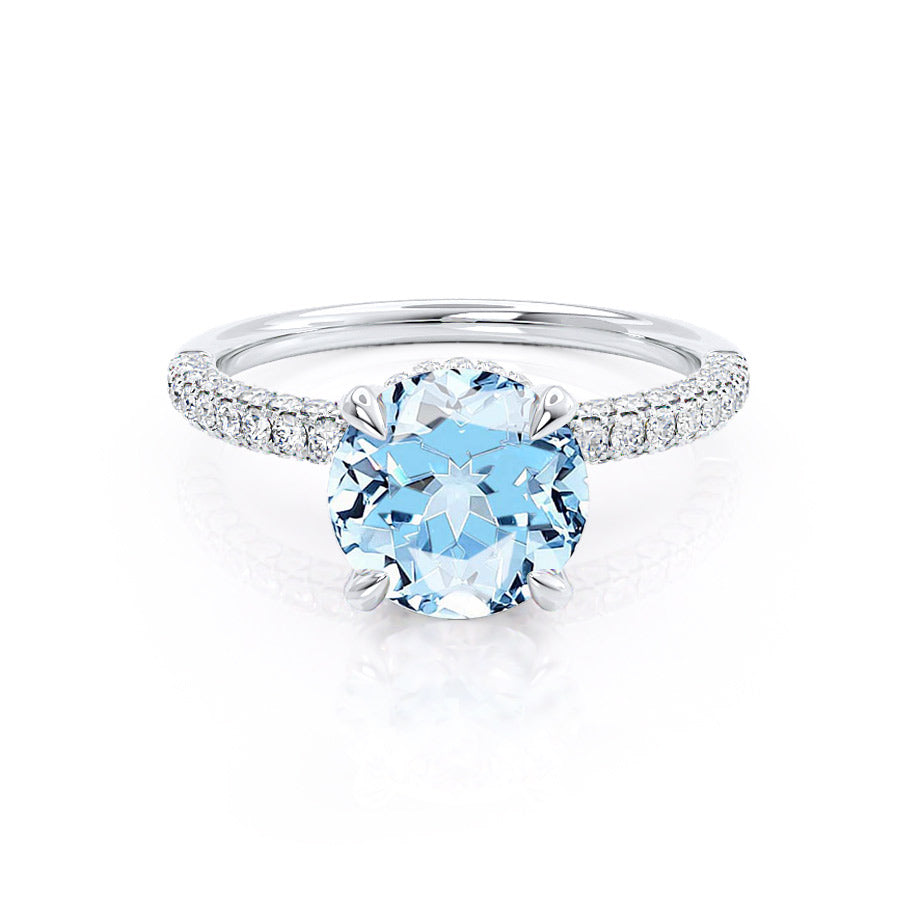 COCO- Round Aqua Spinel & Diamond 950 Platinum Petite Hidden Halo ...