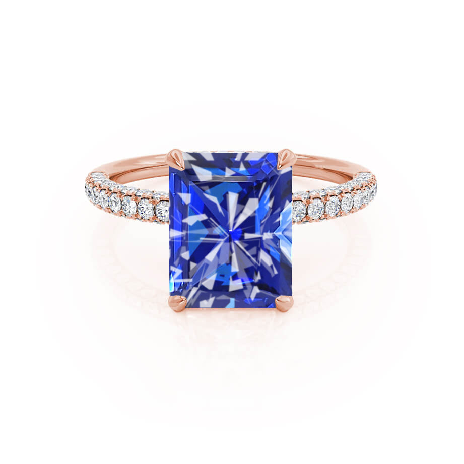 COCO - Chatham® Radiant Blue Sapphire & Diamond 18k Rose Gold Petite H ...