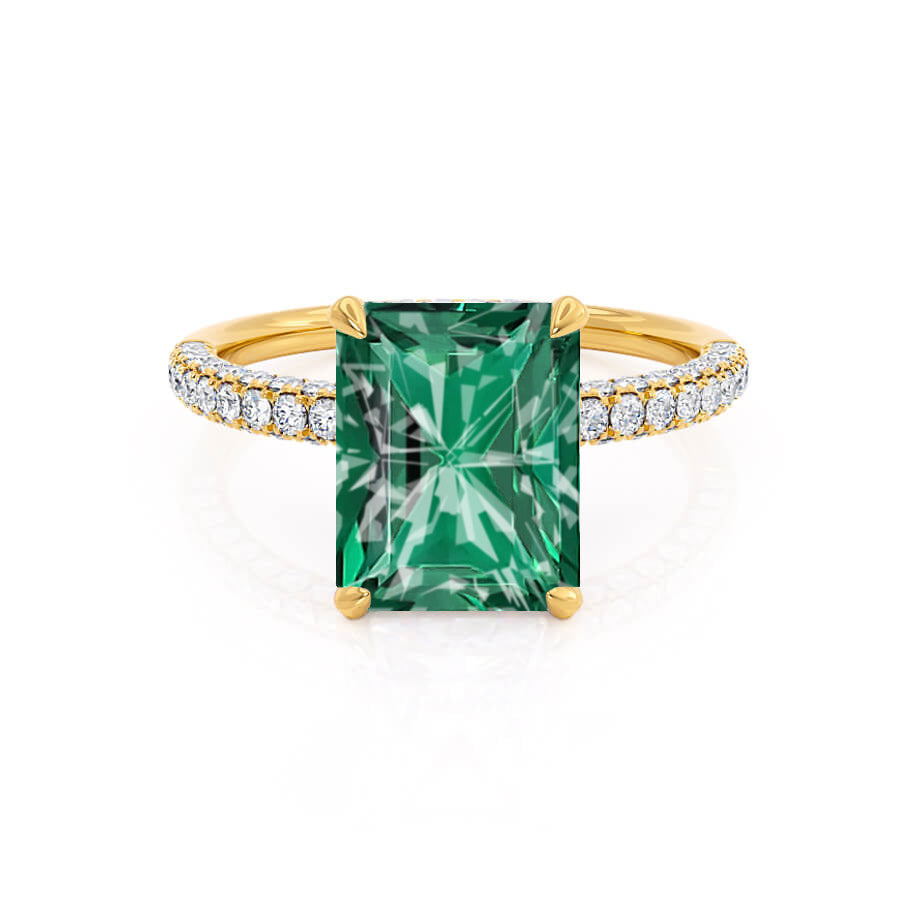 COCO - Chatham® Radiant Emerald & Diamond 18k Yellow Gold Petite Hidde ...