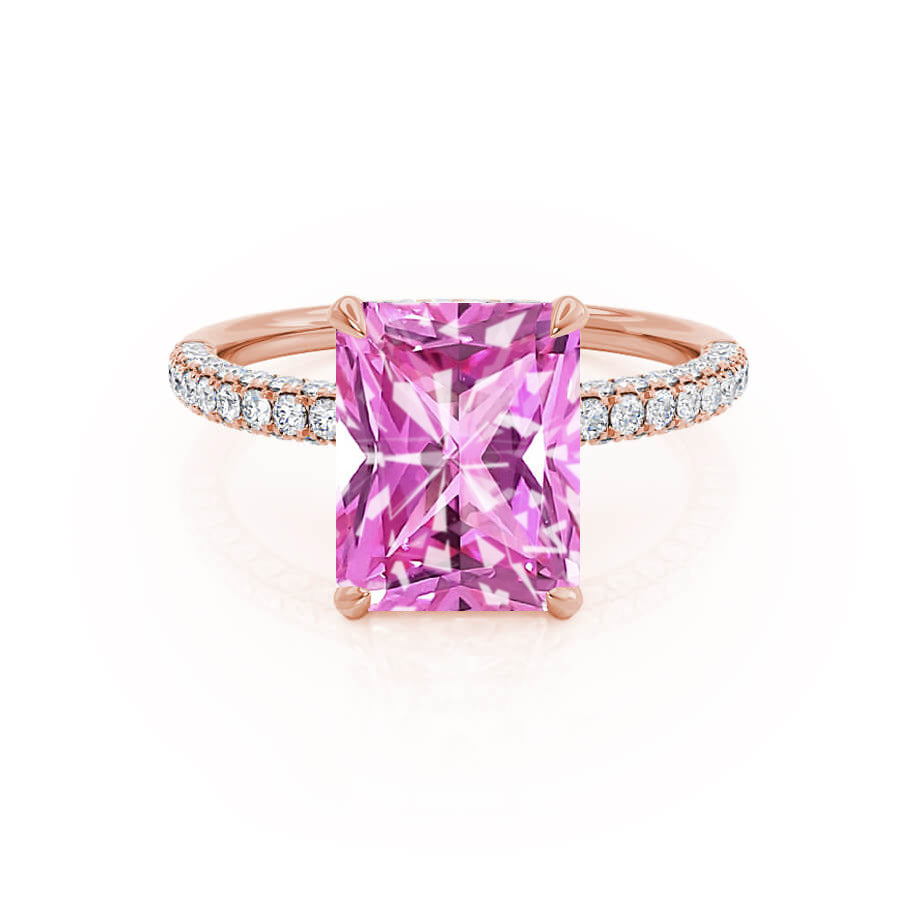 COCO - Chatham® Radiant Pink Sapphire & Diamond 18k Rose Gold Petite H – Lily Arkwright
