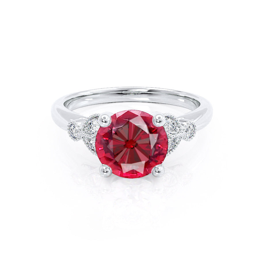 DELILAH - Chatham® Round Ruby 950 Platinum Shoulder Set Ring – Lily Arkwright