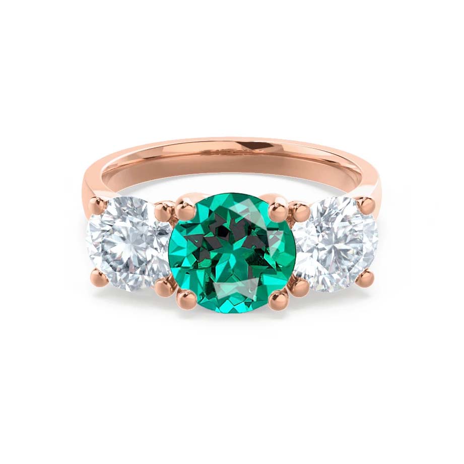 LEANORA - Chatham® Round Emerald 18k Rose Gold Trilogy – Lily Arkwright
