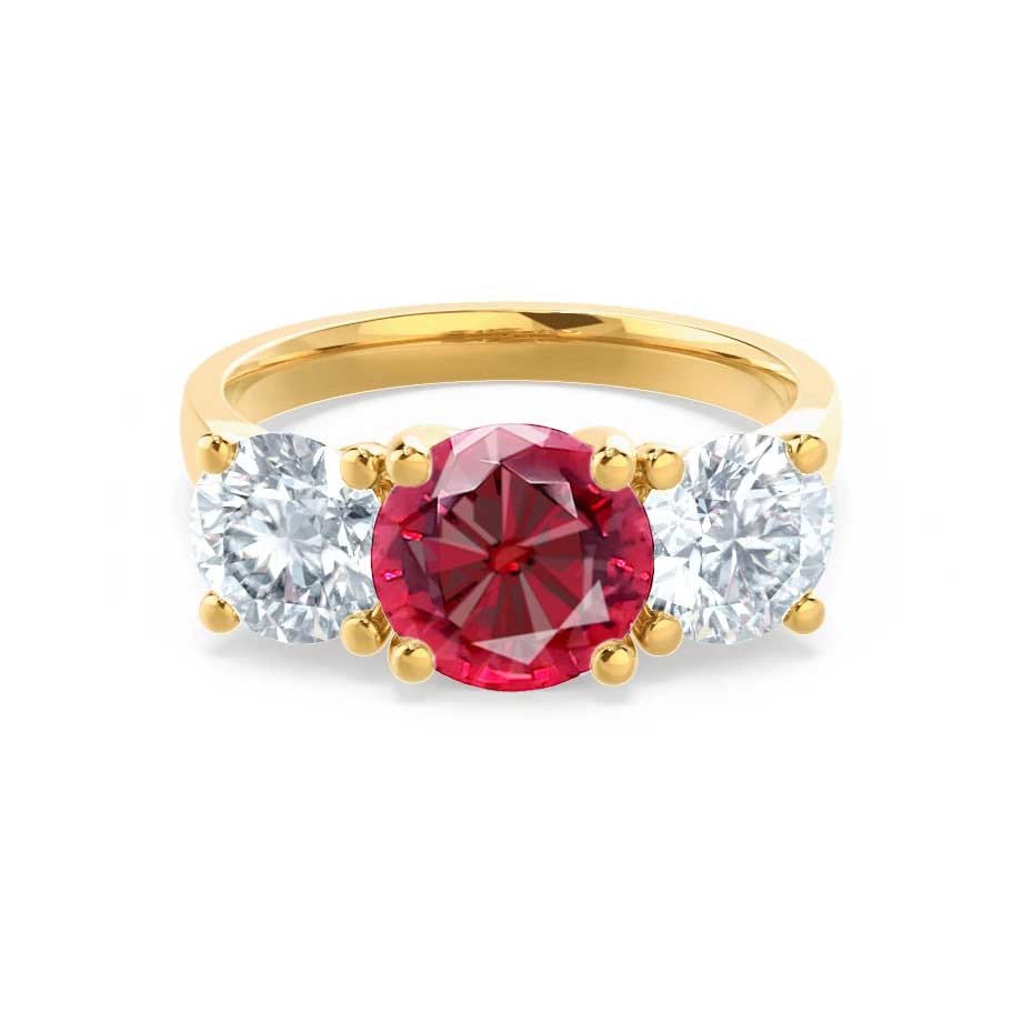 LEANORA - Chatham® Round Ruby 18k Yellow Gold Trilogy – Lily Arkwright ...