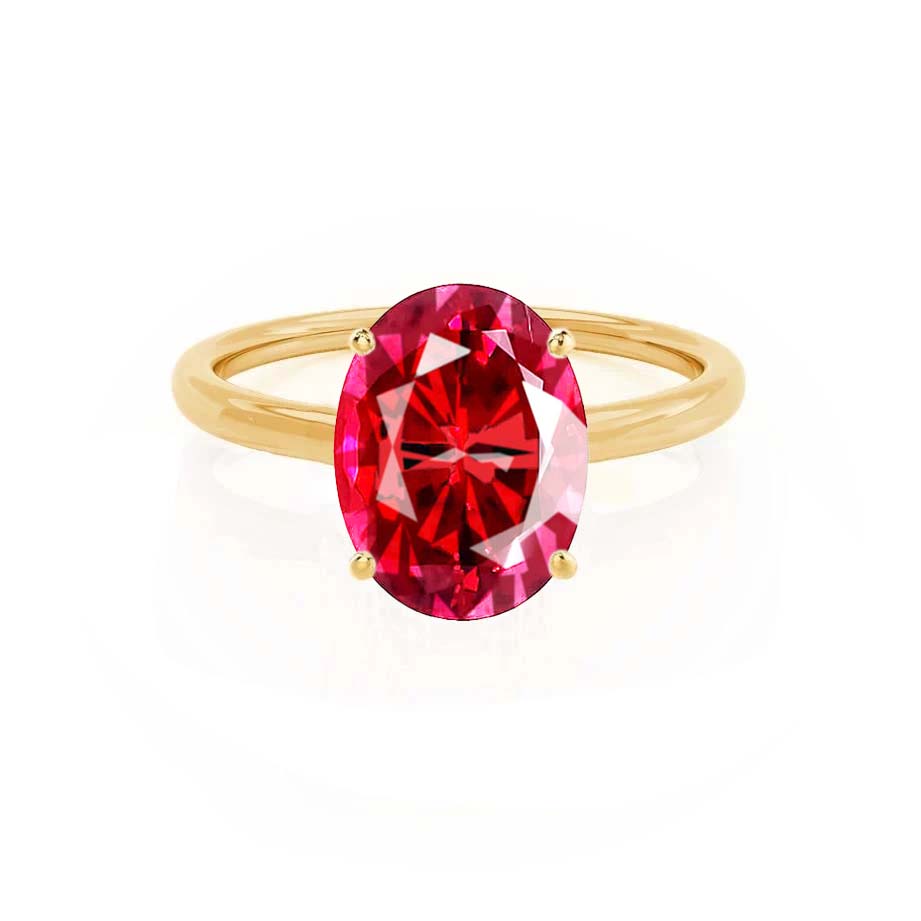 LULU - Chatham® Oval Ruby 18k Yellow Gold Petite Solitaire Ring – Lily ...