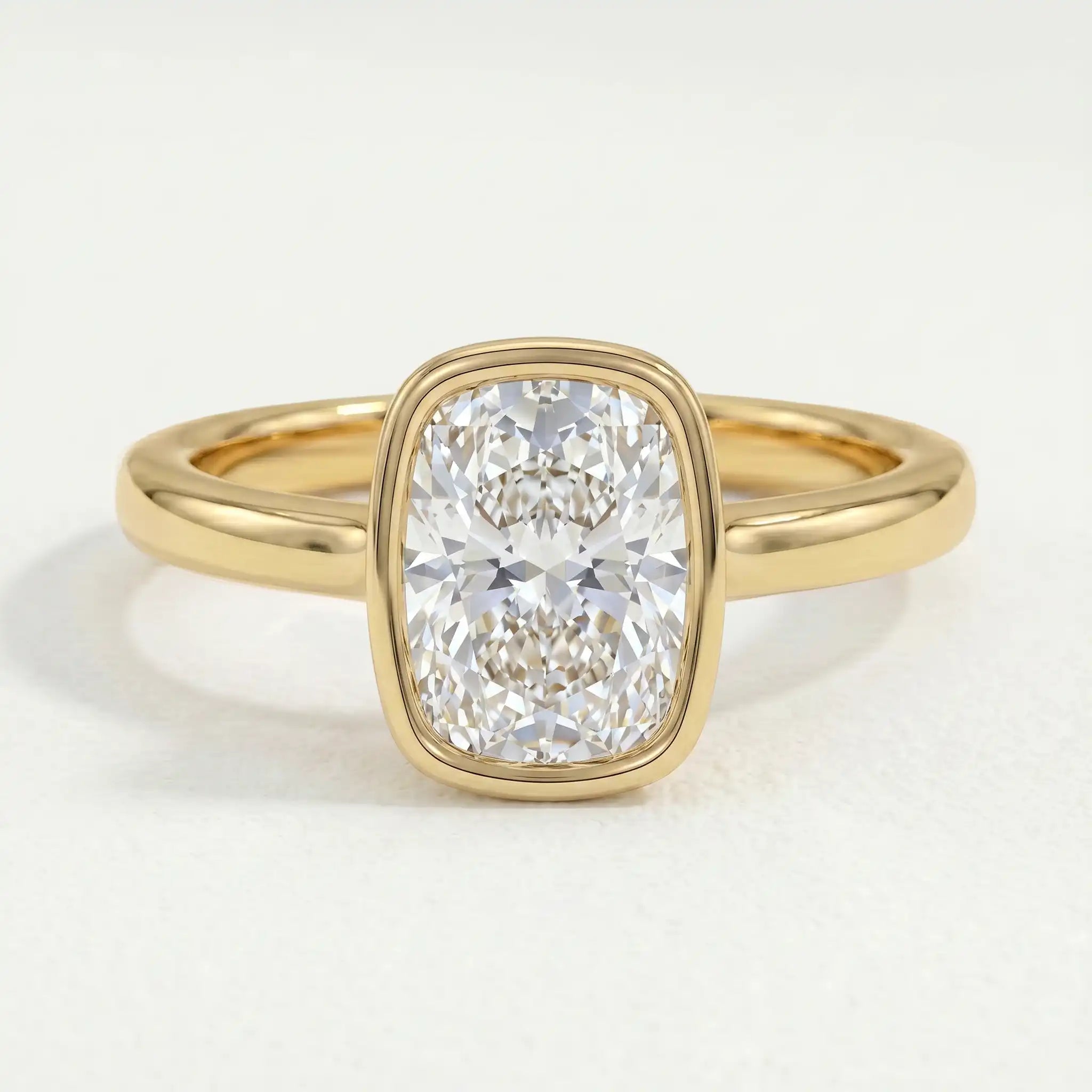 Margot Elongated cushion lab diamond 18k Yellow Gold Bezel Solitaire ...