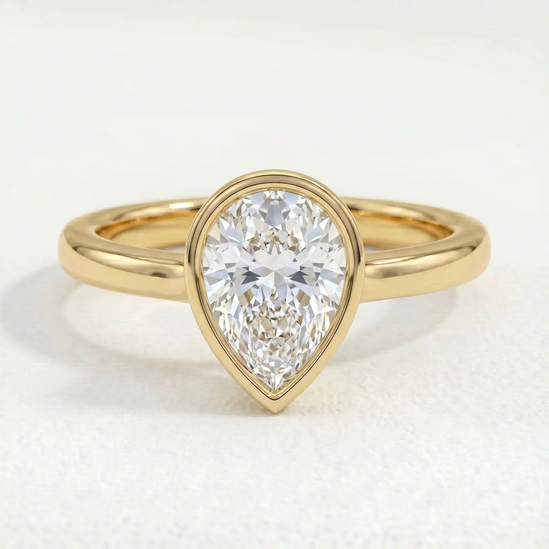 Margot Pear lab diamond 18k Yellow Gold Bezel Solitaire Ring | Lily ...