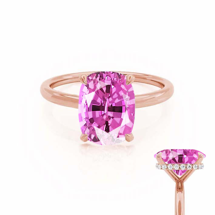 PARIS - Elongated Cushion Pink Sapphire & Diamond 18k Rose Gold Petite ...