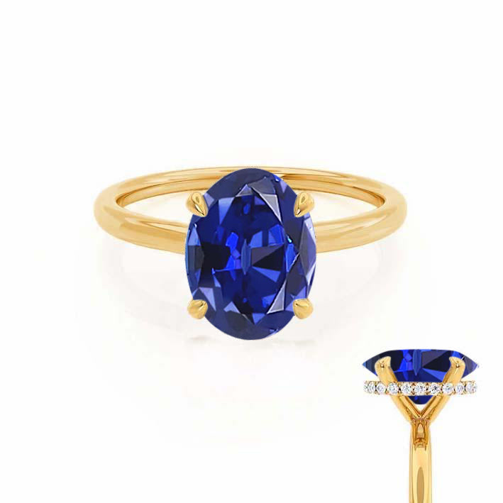 PARIS - Chatham® Oval Blue Sapphire & Diamond 18k Yellow Gold Petite H ...