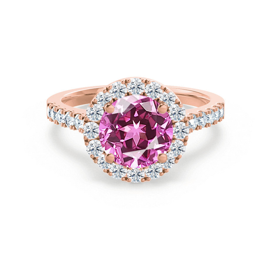 CECILY - Lab Grown Pink Sapphire & Diamond 18k Rose Gold Halo Ring ...