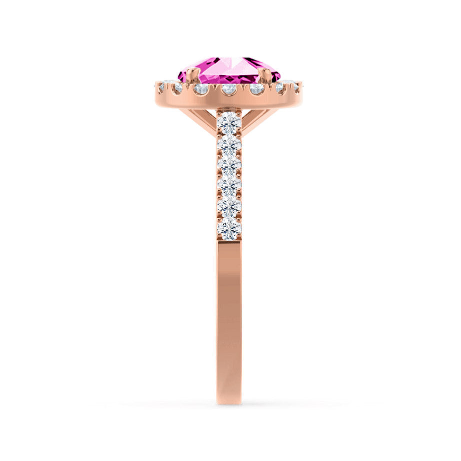 CECILY - Lab Grown Pink Sapphire & Diamond 18k Rose Gold Halo Ring ...