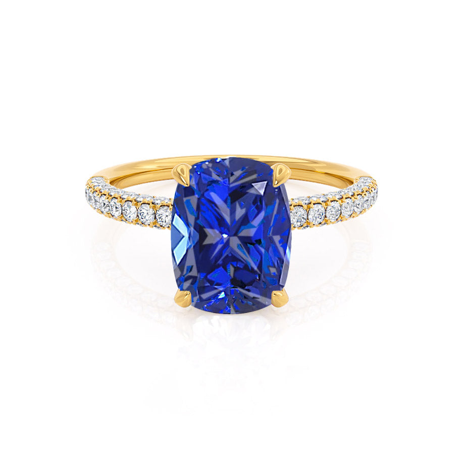 COCO - Chatham® Elongated Cushion Cut Blue Sapphire 18k Yellow Gold Pe