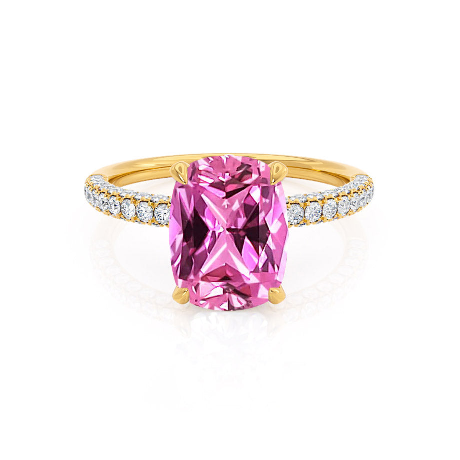 COCO - Chatham® Elongated Cushion Cut Pink Sapphire 18k Yellow Gold Pe ...