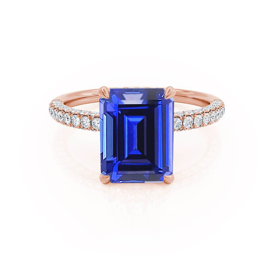 COCO - Chatham® Emerald Blue Sapphire & Diamond 18k Rose Gold Petite H ...