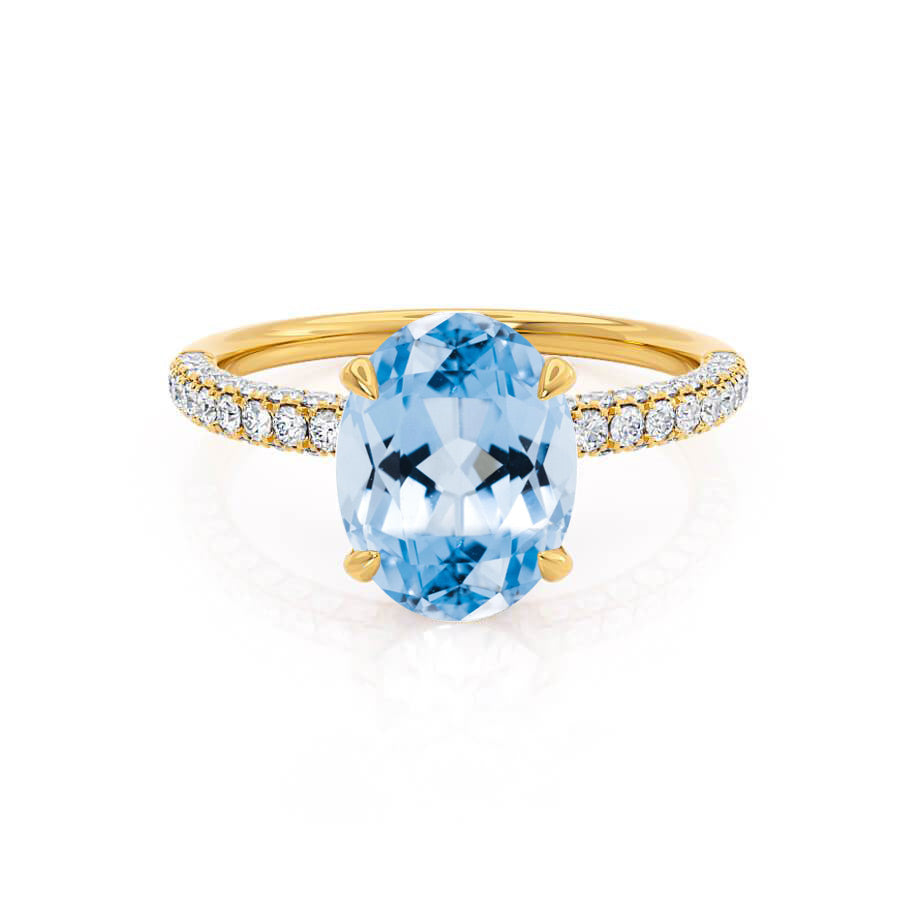 COCO - Oval Aqua Spinel & Diamond 18k Yellow Gold Petite Hidden Halo T ...