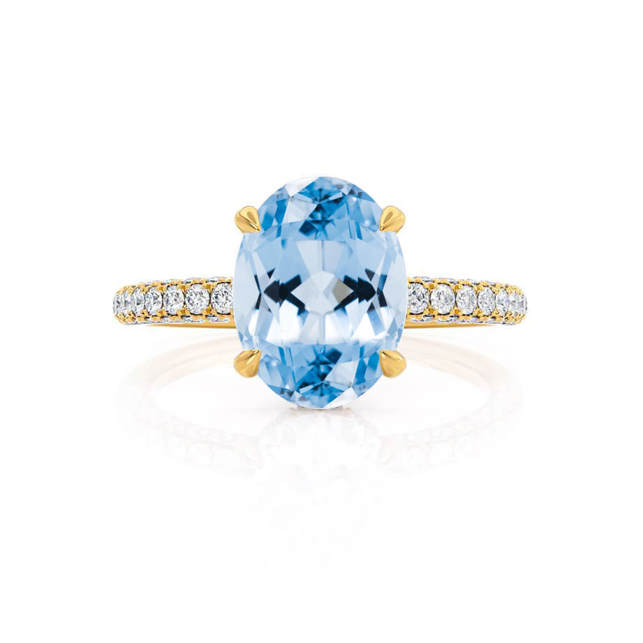 COCO - Oval Aqua Spinel & Diamond 18k Yellow Gold Petite Hidden Halo ...