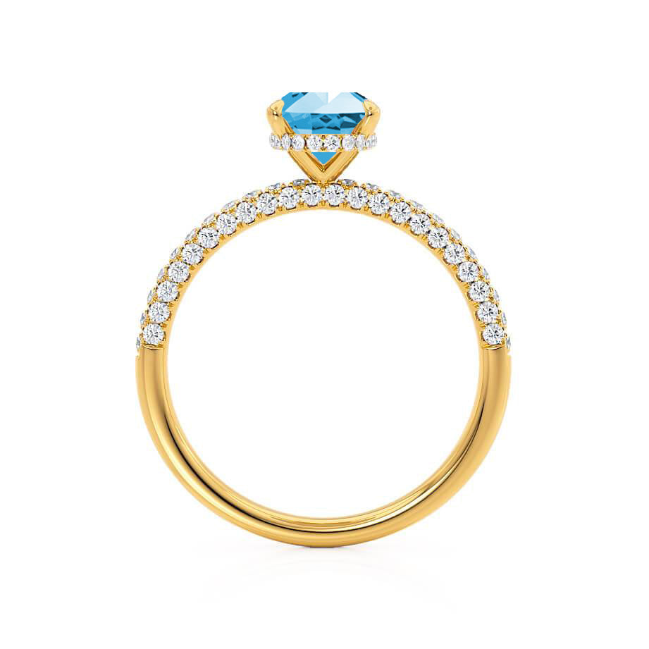 COCO - Oval Aqua Spinel & Diamond 18k Yellow Gold Petite Hidden Halo ...