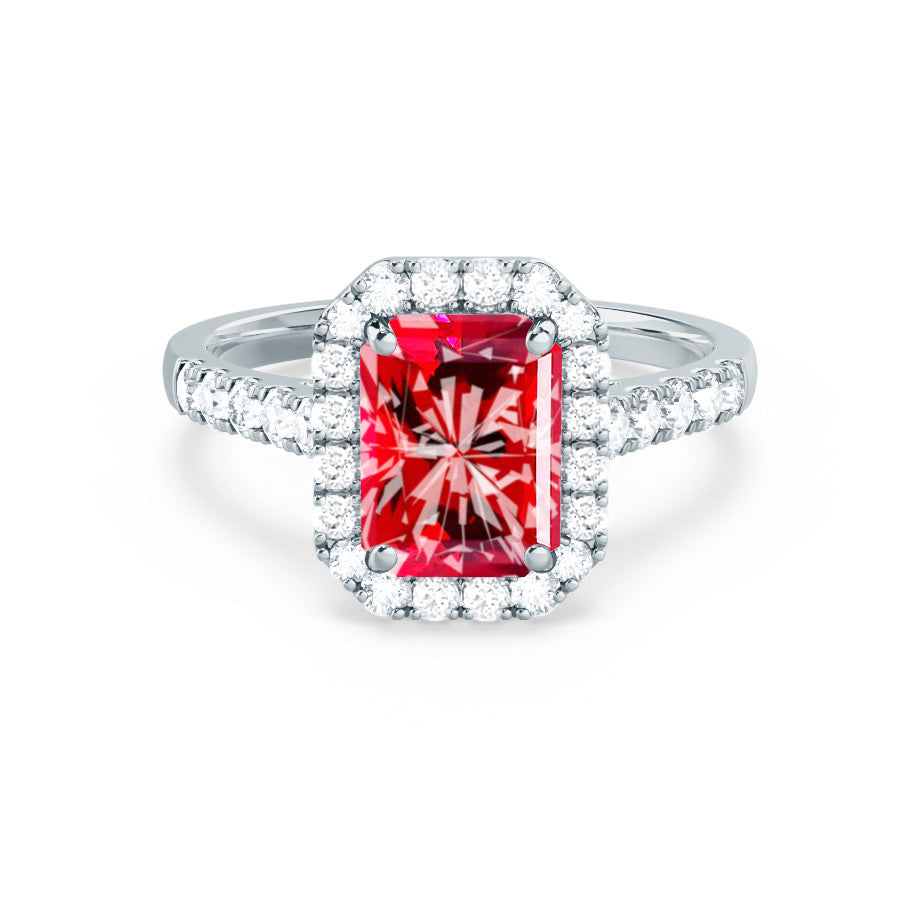 ESME - Chatham® Radiant Lab-Grown Ruby & Diamond Platinum 950 Halo – Lily Arkwright