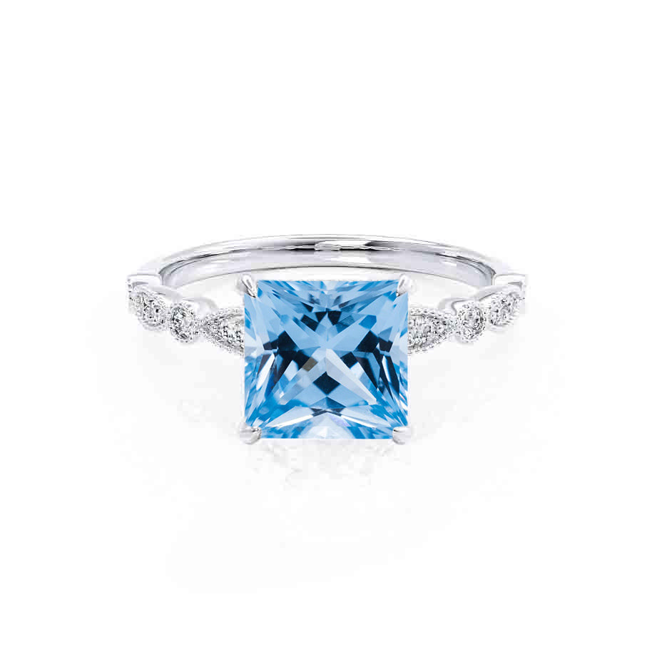 HOPE - Chatham® Princess Aqua Spinel & Diamond 18k White Gold Vintage ...