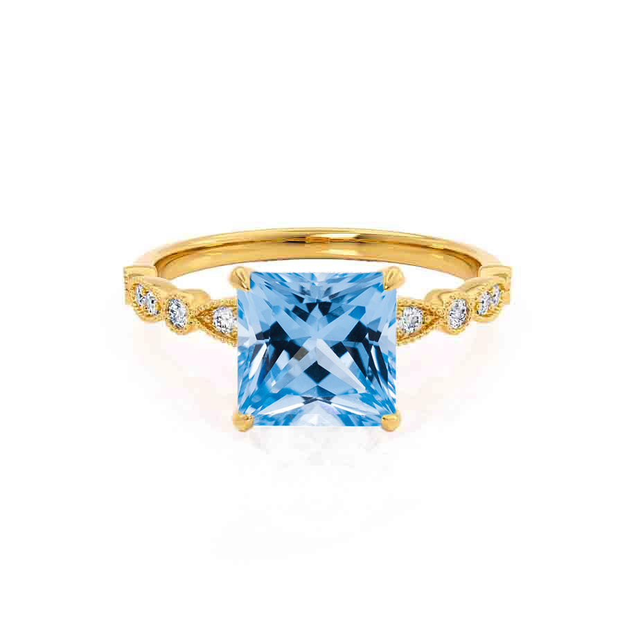 HOPE - Chatham® Princess Aqua Spinel & Diamond 18k Yellow Gold Vintage ...