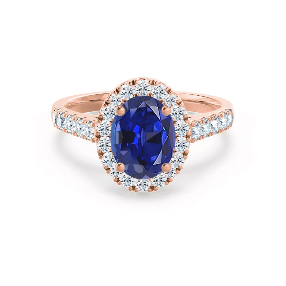 ROSA - Chatham® Blue Sapphire & Diamond 18K Rose Gold Halo – Lily ...