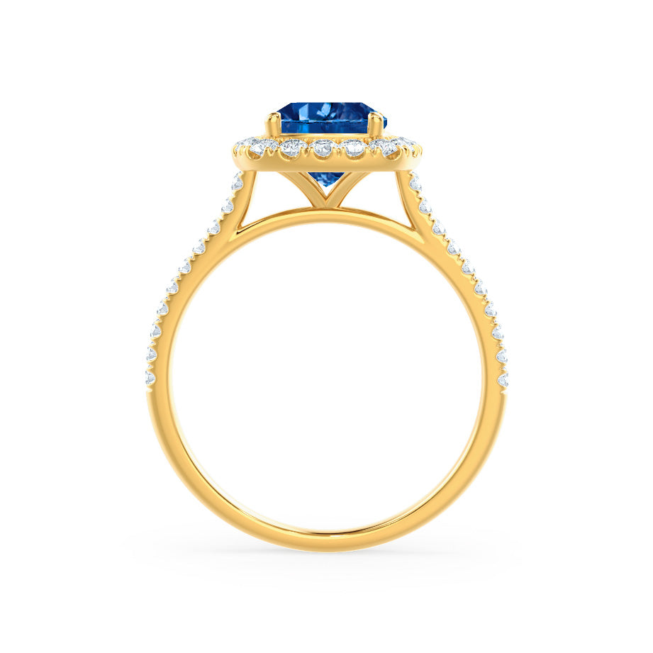 VIOLETTE - Chatham® Cushion Blue Sapphire & Diamond 18k Yellow Gold Pe ...