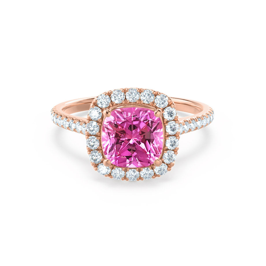 VIOLETTE - Chatham® Cushion Pink Sapphire & Diamond 18k Rose Gold Peti ...