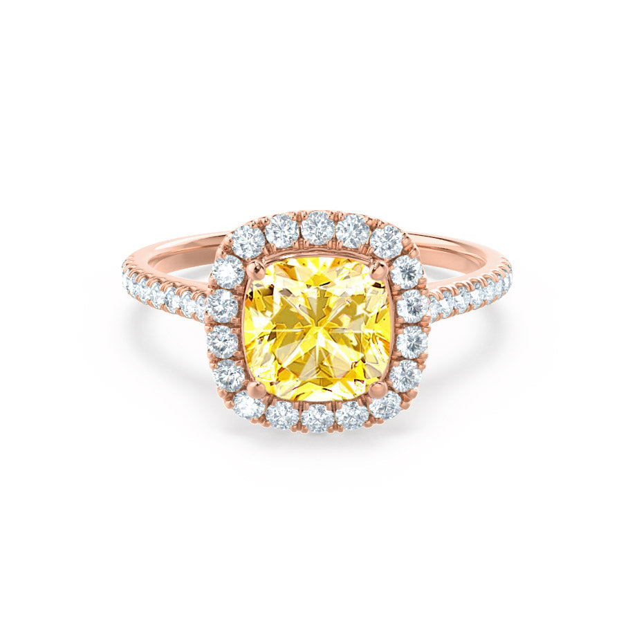 VIOLETTE - Cushion Yellow Sapphire & Diamond 18k Rose Gold Petite Halo ...