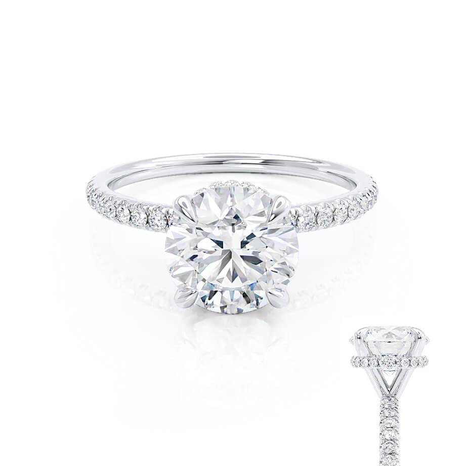 LIVELY - Round Natural Diamond 950 Platinum Petite Hidden Halo Pavé ...