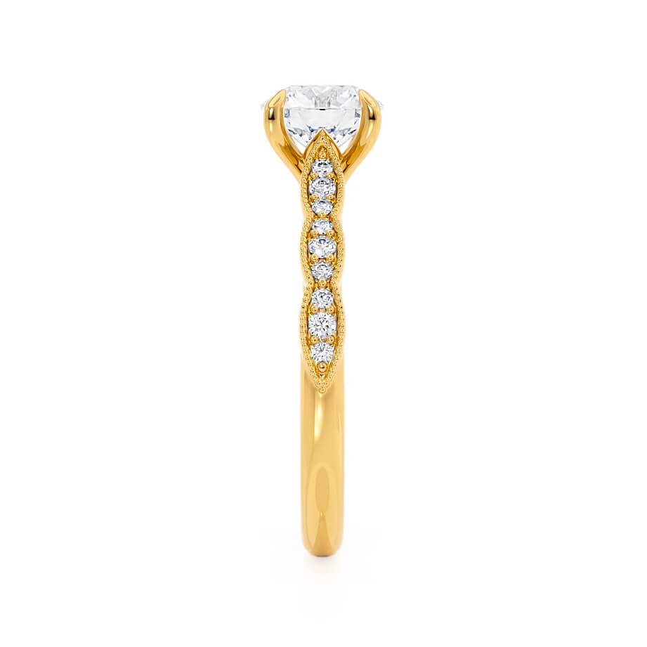 HONOR - Round Lab Diamond 18k Yellow Gold Shoulder Set Ring Engagement ...