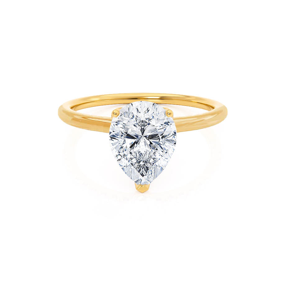 LULU - Pear Moissanite 18k Yellow Gold Petite Solitaire Ring – Lily ...