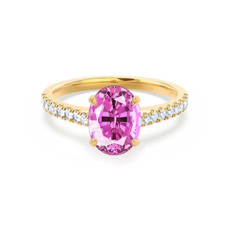 VIOLA - Chatham® Pink Sapphire Oval & Diamond 18k Yellow Gold Shoulder – Lily Arkwright Diamond ...