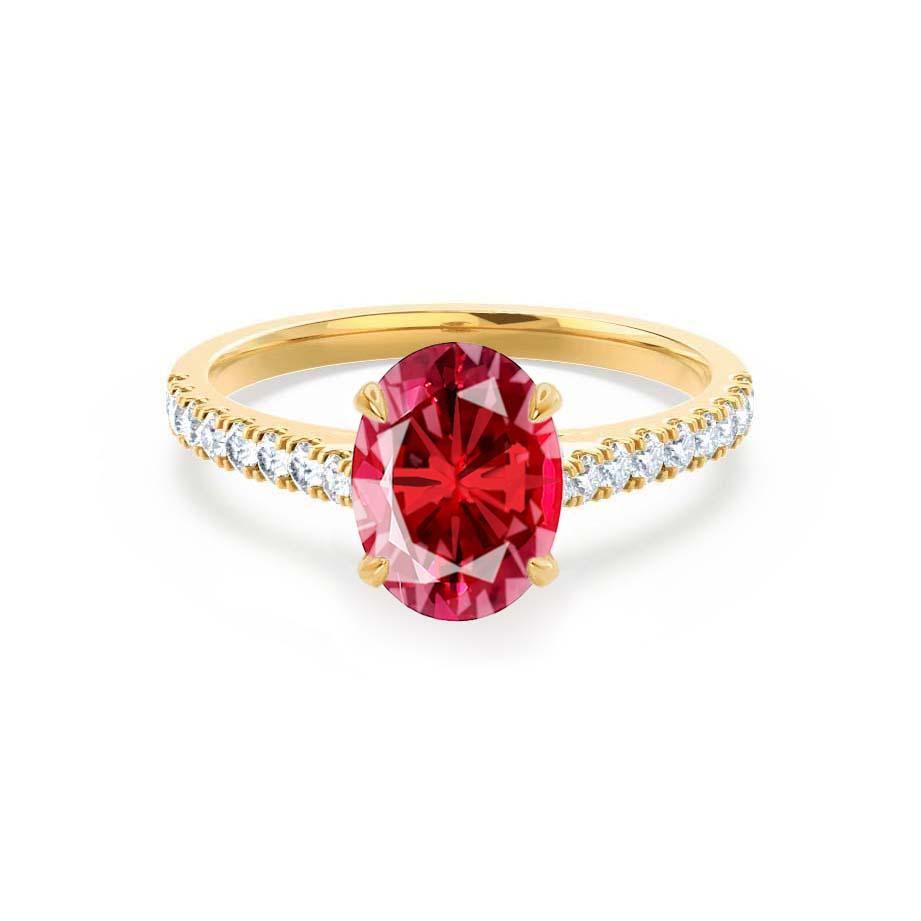VIOLA - Chatham® Ruby Oval & Diamond 18k Yellow Gold Shoulder Set Ring ...